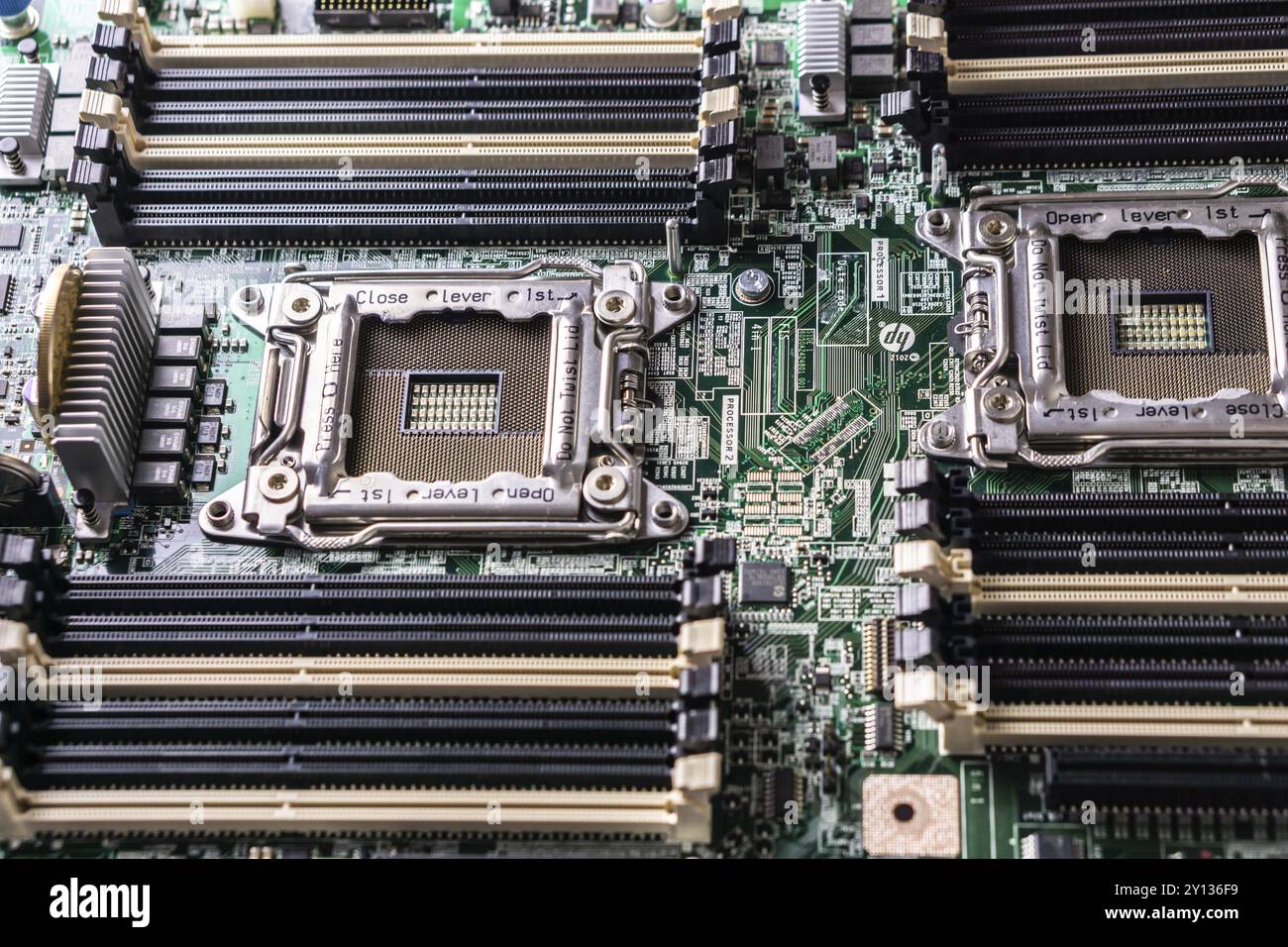 Green computer mainboard with empty cpu socket Stock Photo - Alamy
