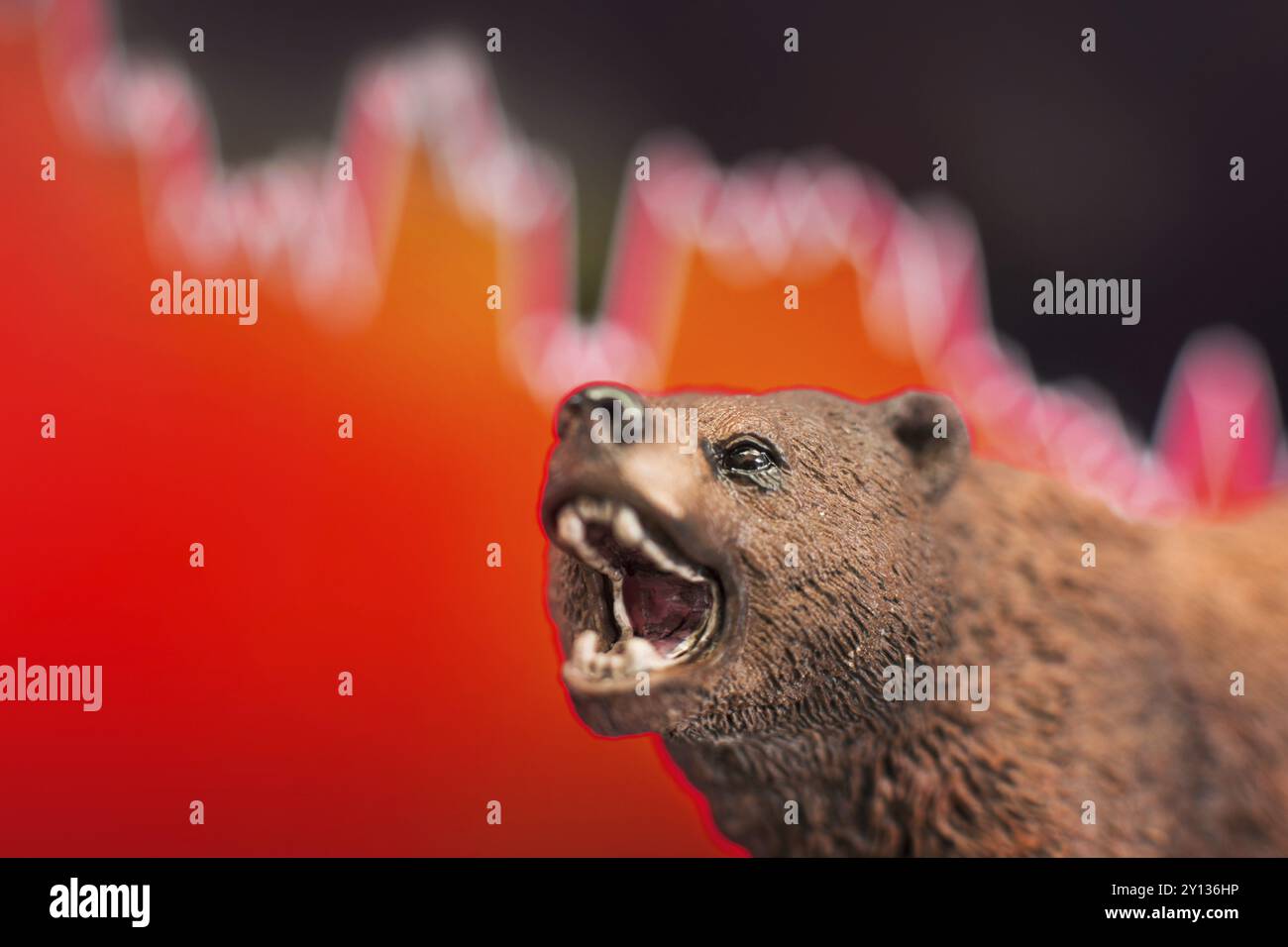Stock crash with red chart drop in background and bear in front. Bear ...