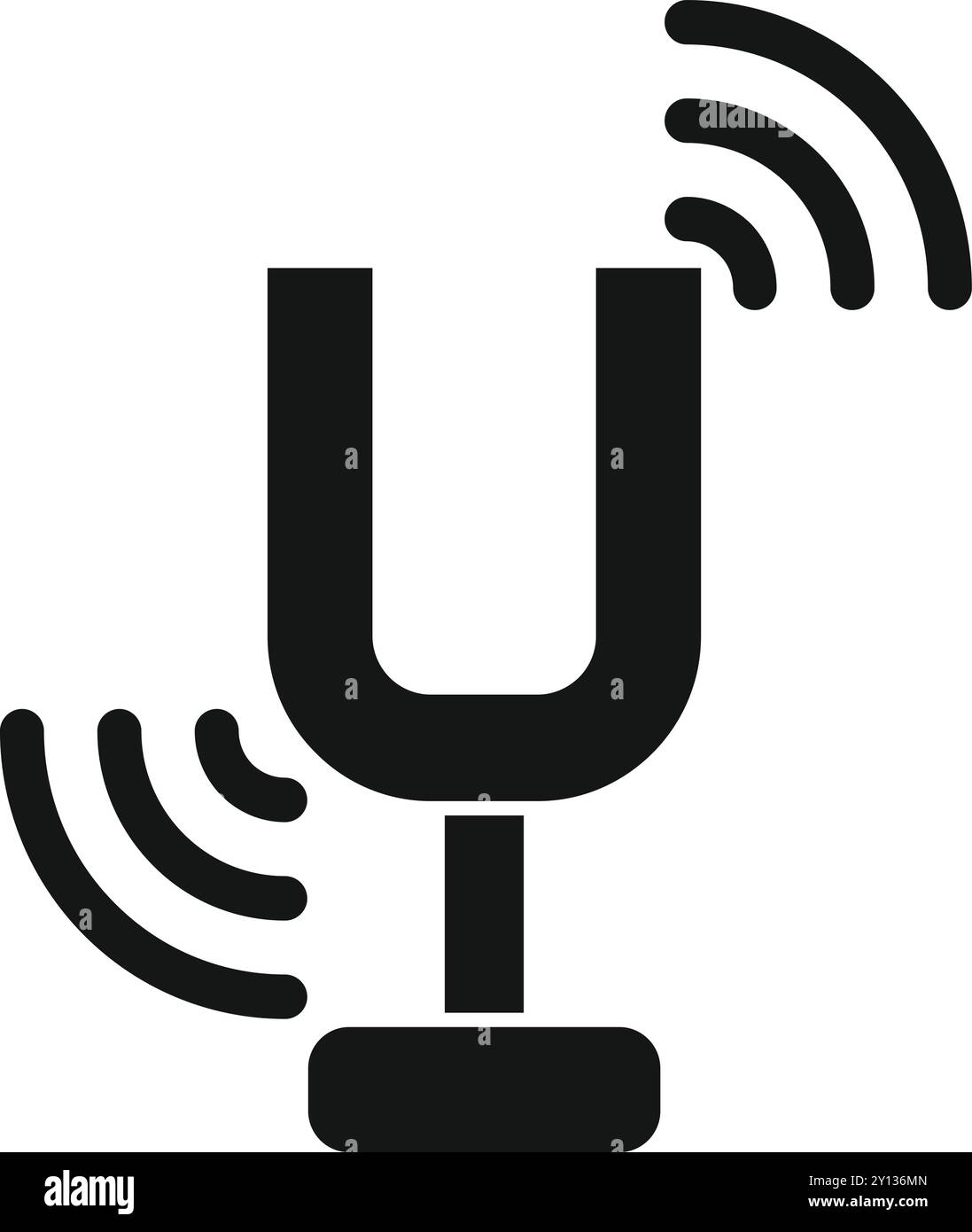 Black simple icon of a tuning fork vibrating and emitting sound waves ...