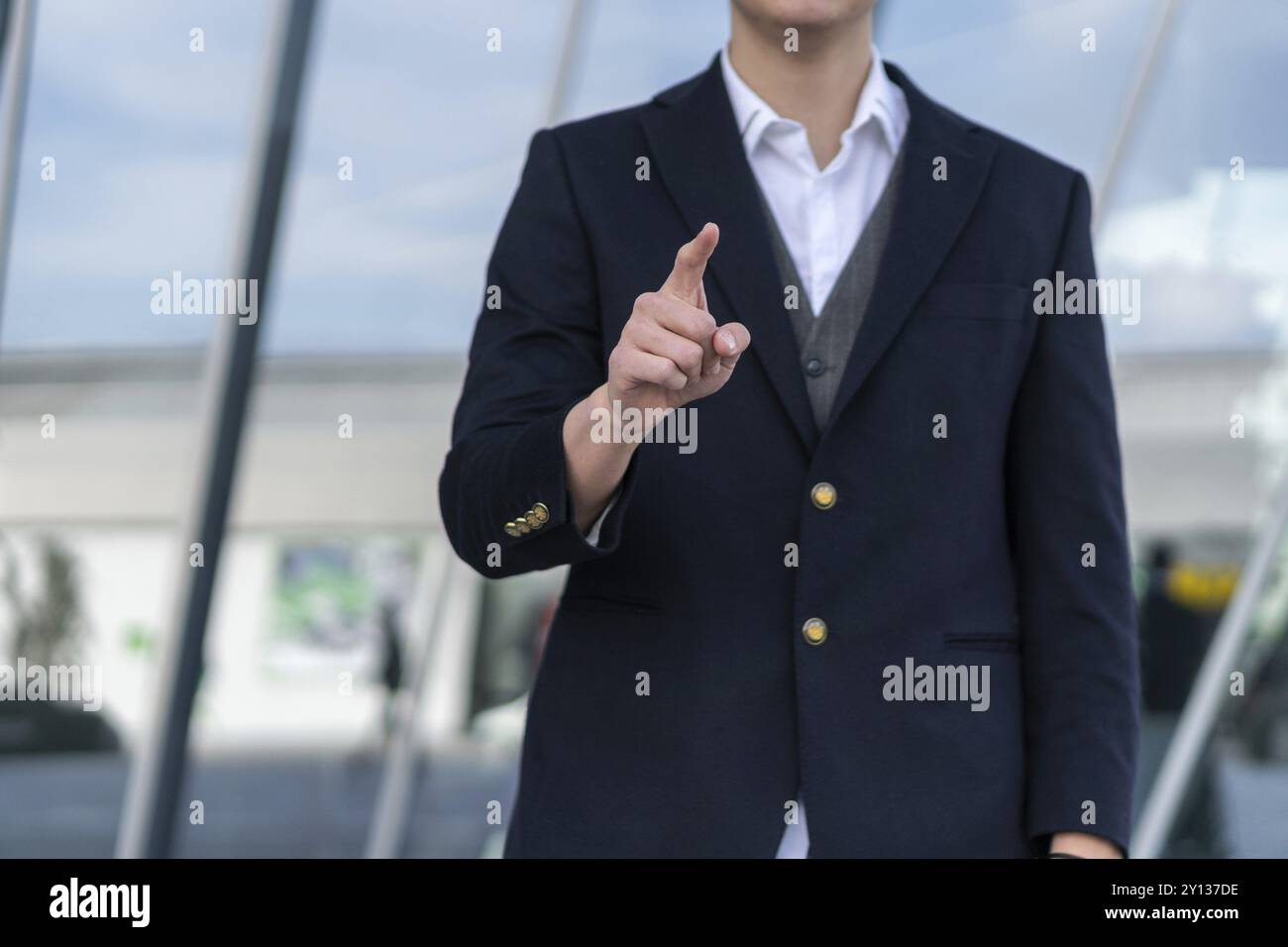 Photo of Business Man pushing on a touch screen interface Stock Photo ...