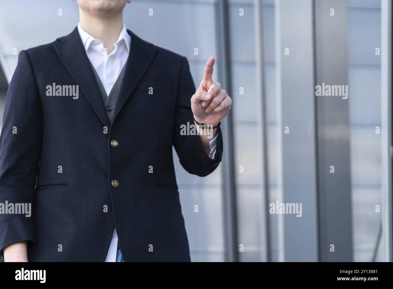 Photo of Business Man pushing on a touch screen interface Stock Photo ...
