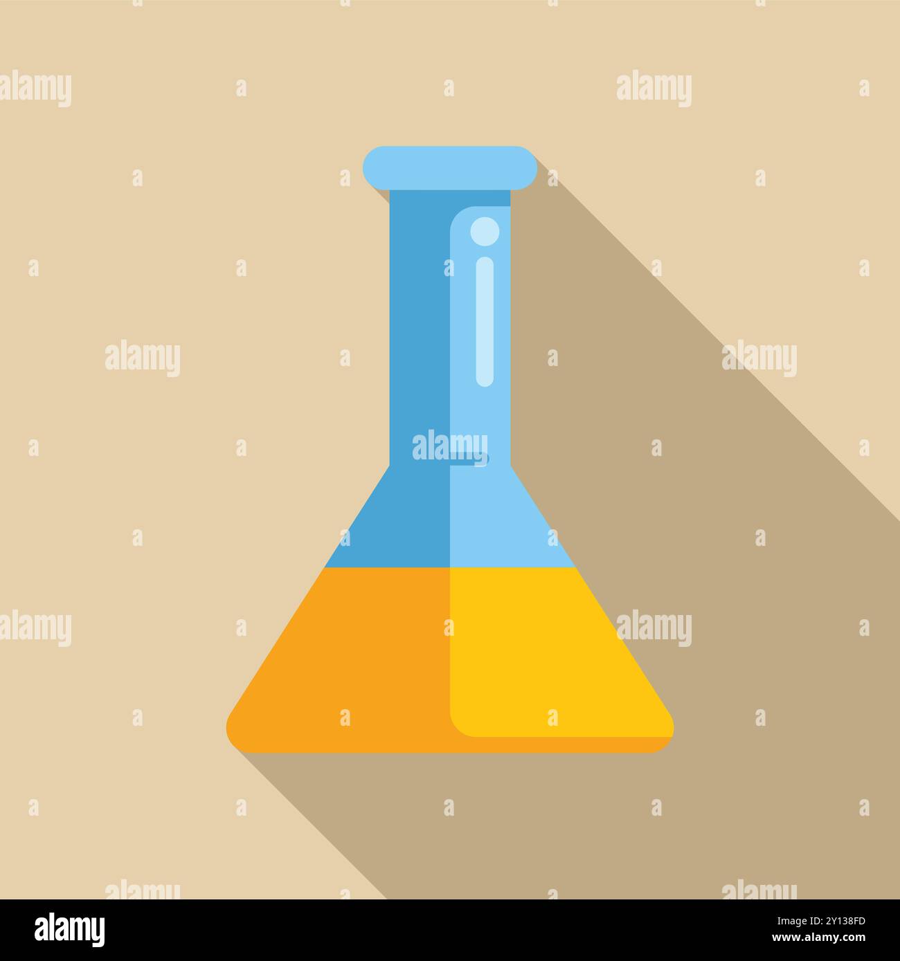 Conical flask containing a yellow chemical substance casting a long ...