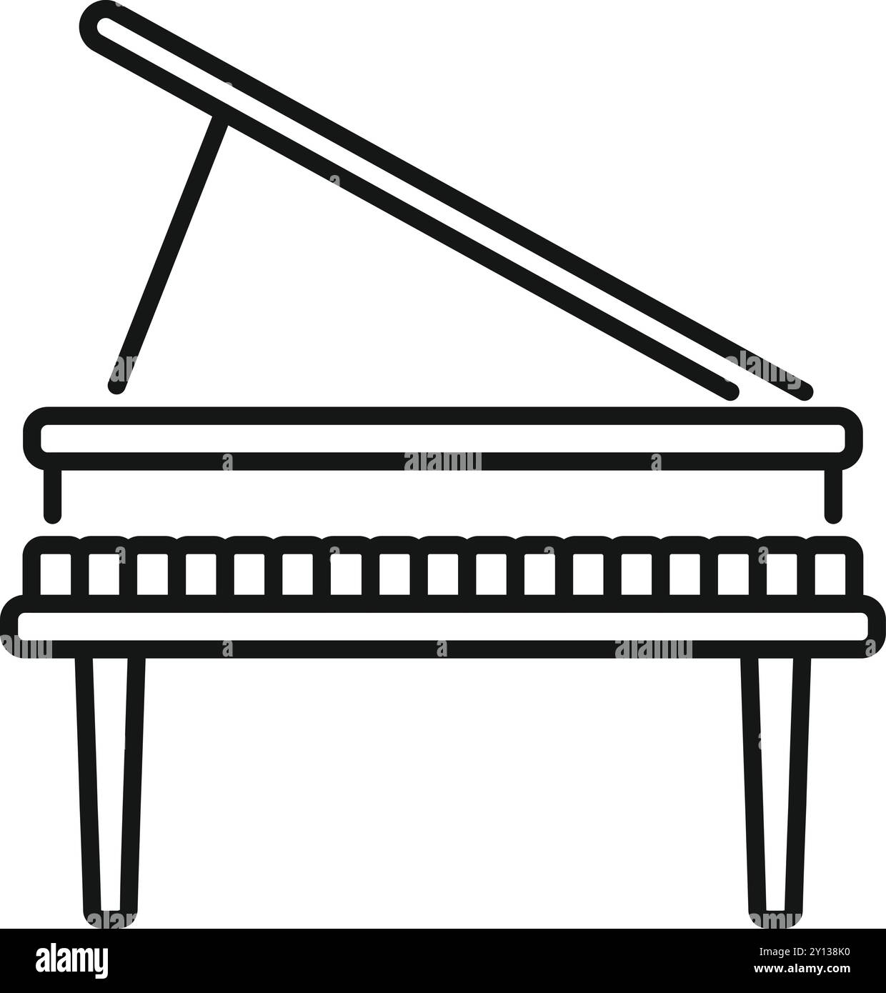 Simple and elegant line drawing of a grand piano with its lid open ...