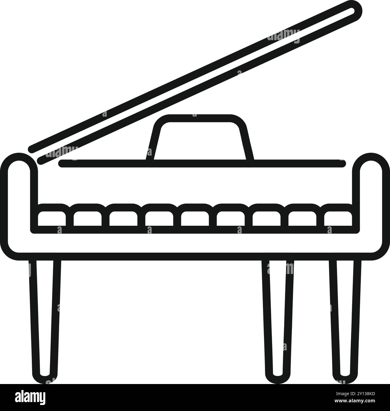 Minimalist illustration of a grand piano drawn with black lines on a ...