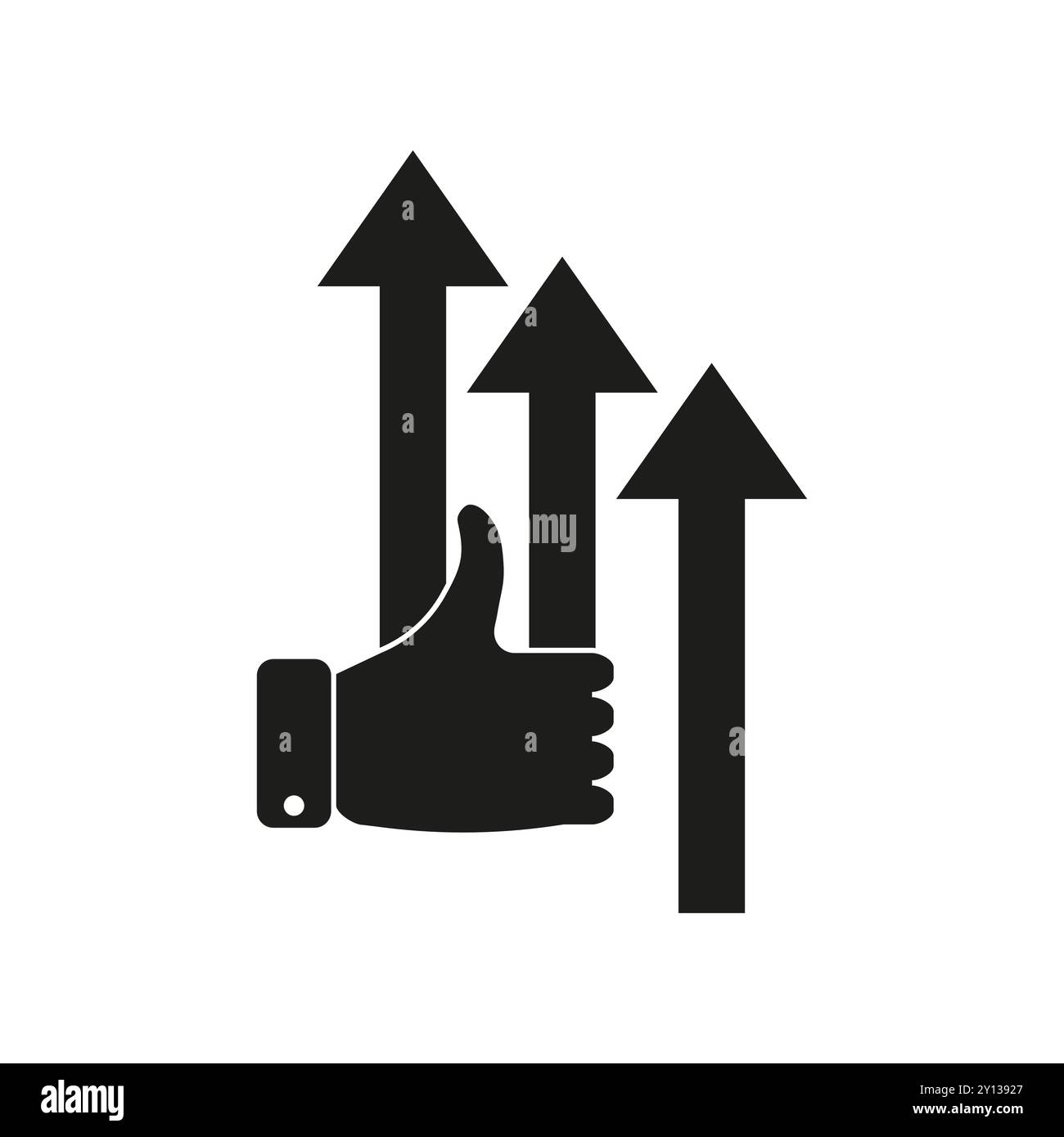 Thumbs up icon. Upward arrows symbol. Growth and approval concept. Bold ...