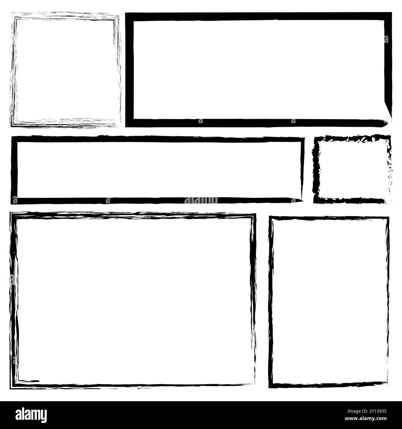 Grunge black frames. Rough distressed rectangles. Empty comic panels ...