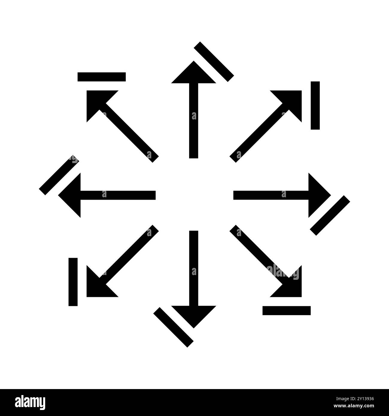 Directional arrows icon. Multi direction symbol. Expansion vector graphic. Navigational ...