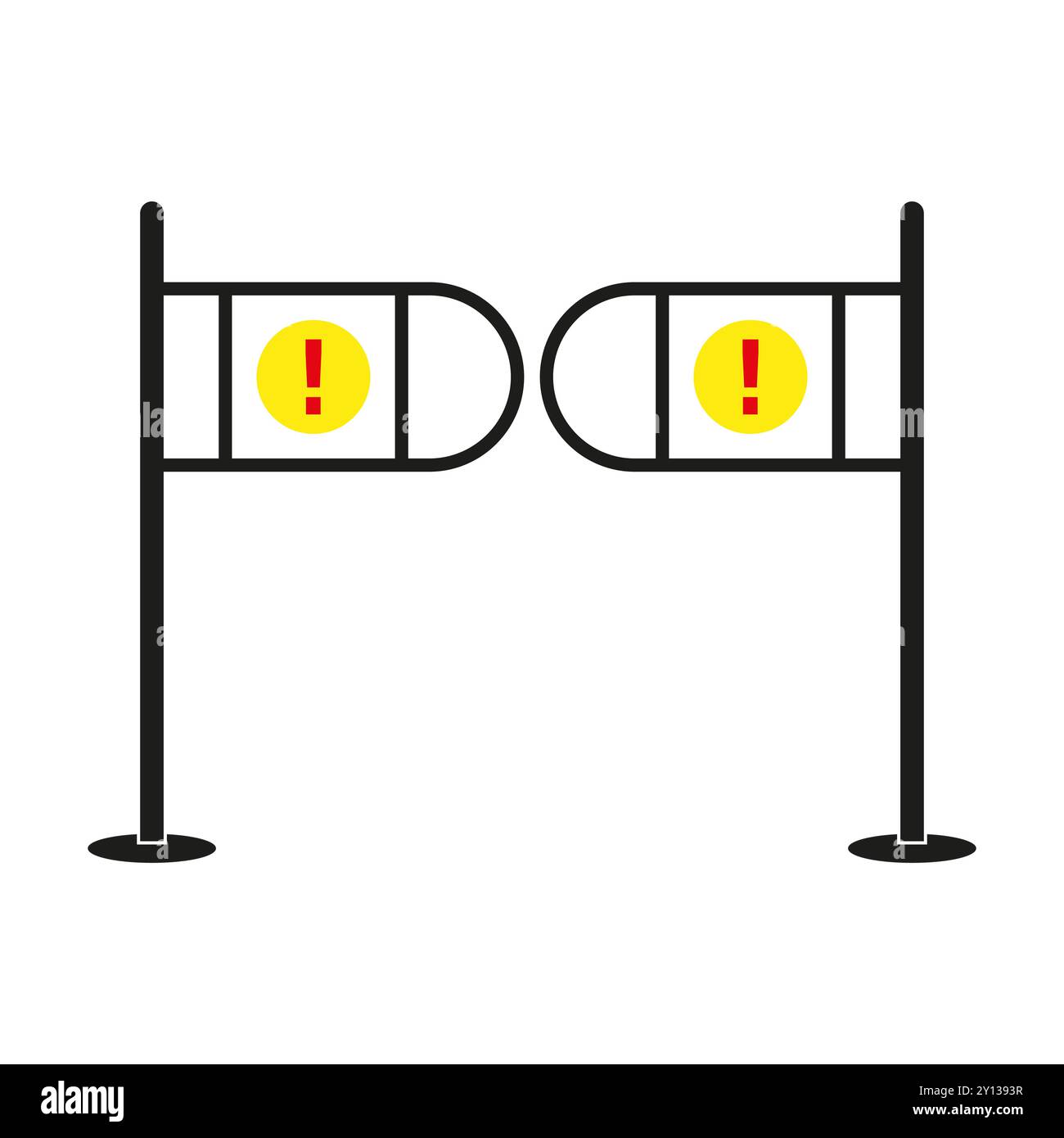 Gate barrier icons. Yellow warning signs. Red exclamation marks. Vector ...