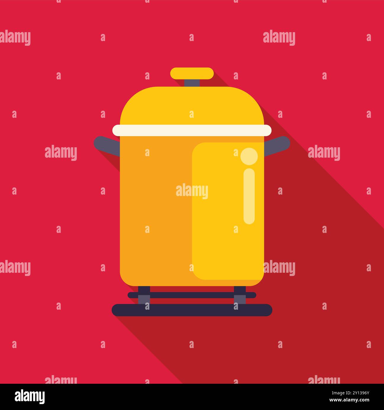 Large yellow cooking pot with lid sitting on stove top burner, in flat ...