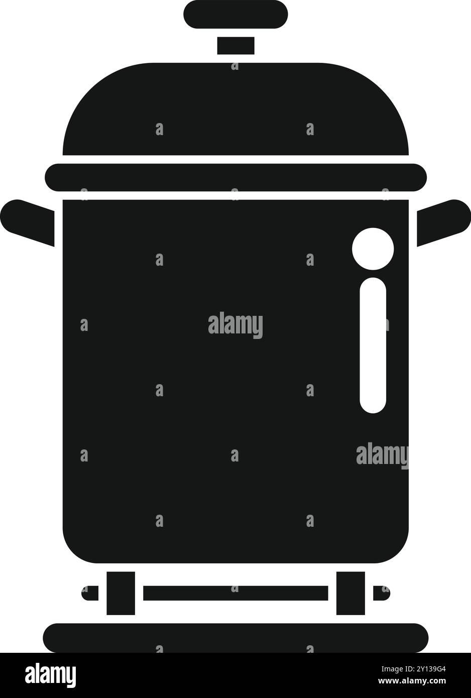 Black and white vector icon of a large cooking pot standing on a stove ...