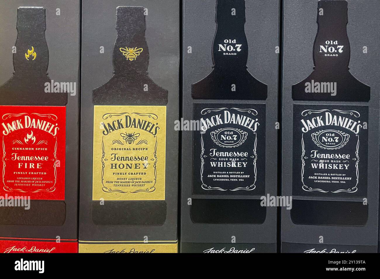 Sao Paulo, Brazil, September 4, 2024. Different kind of Jack Daniel's ...