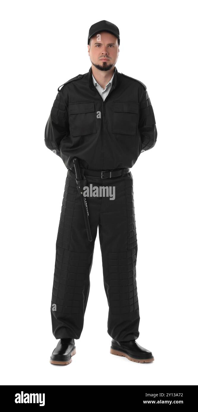 Young security guard in uniform isolated on white Stock Photo - Alamy
