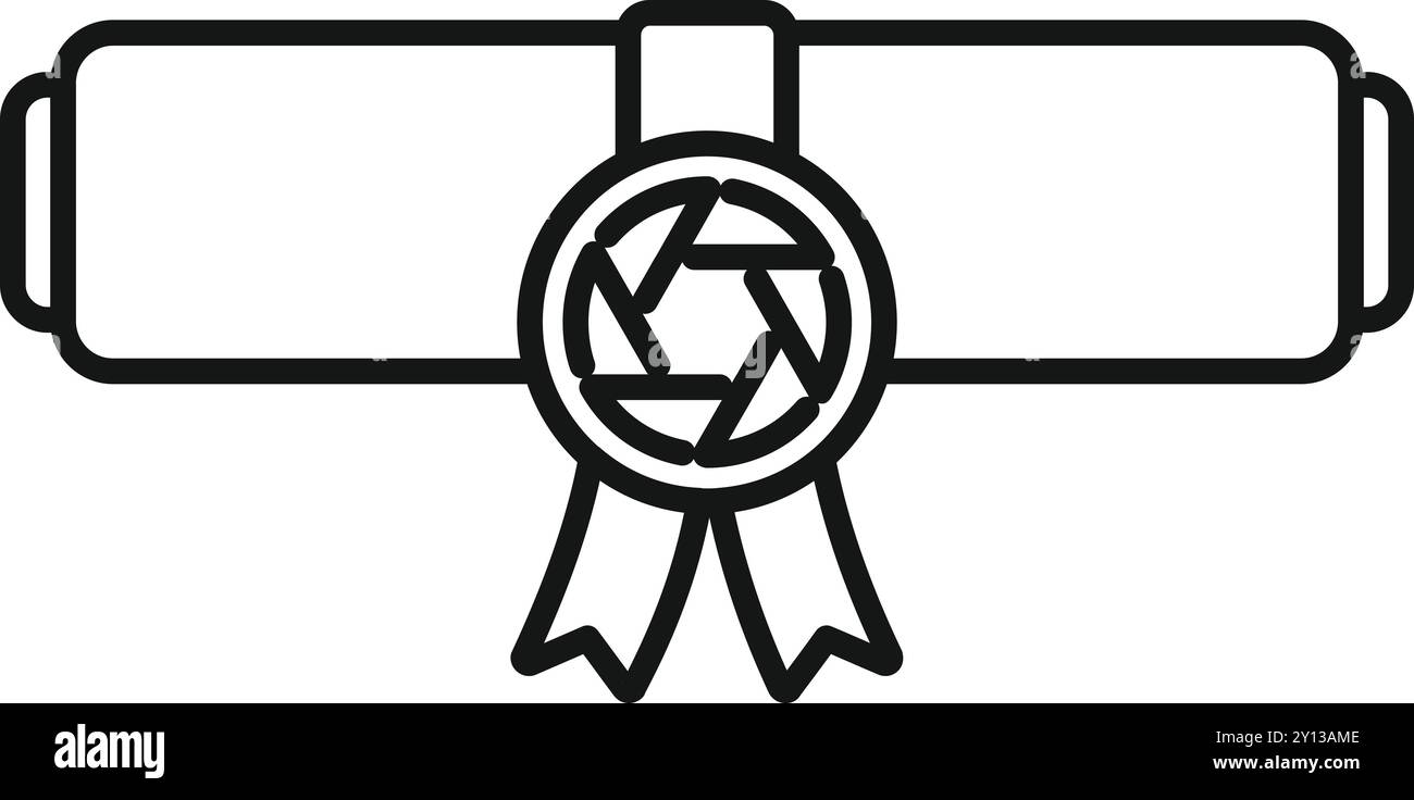 Line art vector of a rolled up diploma with a ribbon and a photography ...