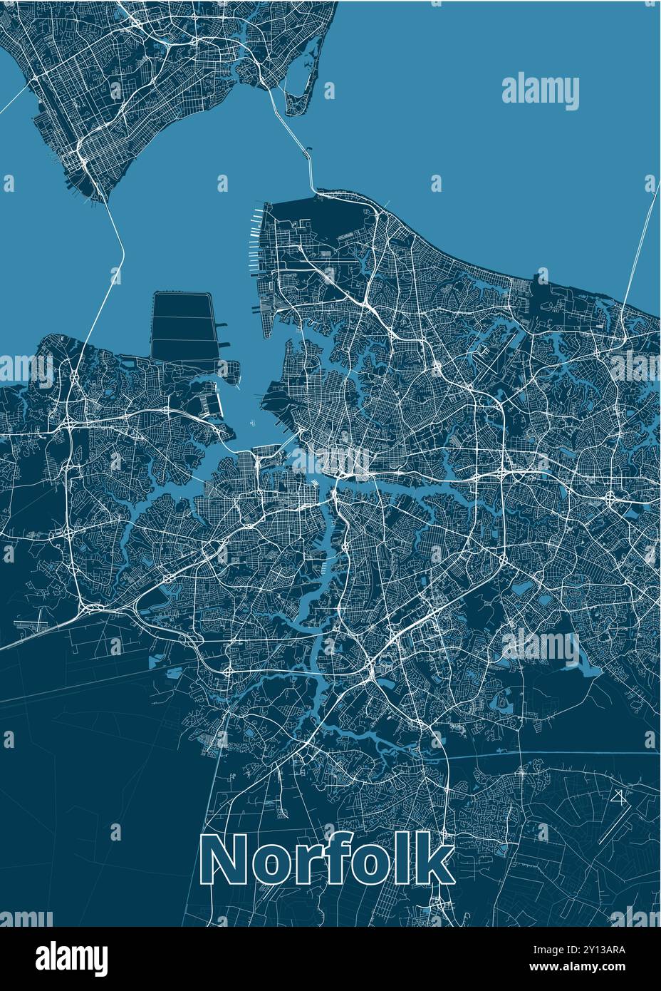 Norfolk, Virginia, USA artistic blueprint poster map Stock Vector Image ...