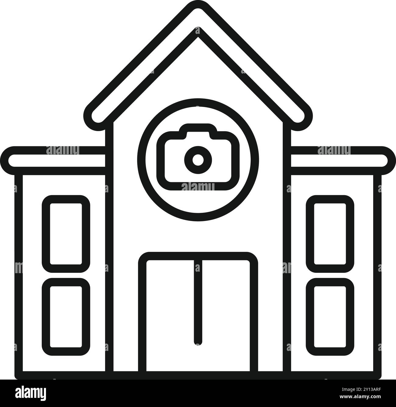 Simple line art icon of a photo studio building facade showing ...