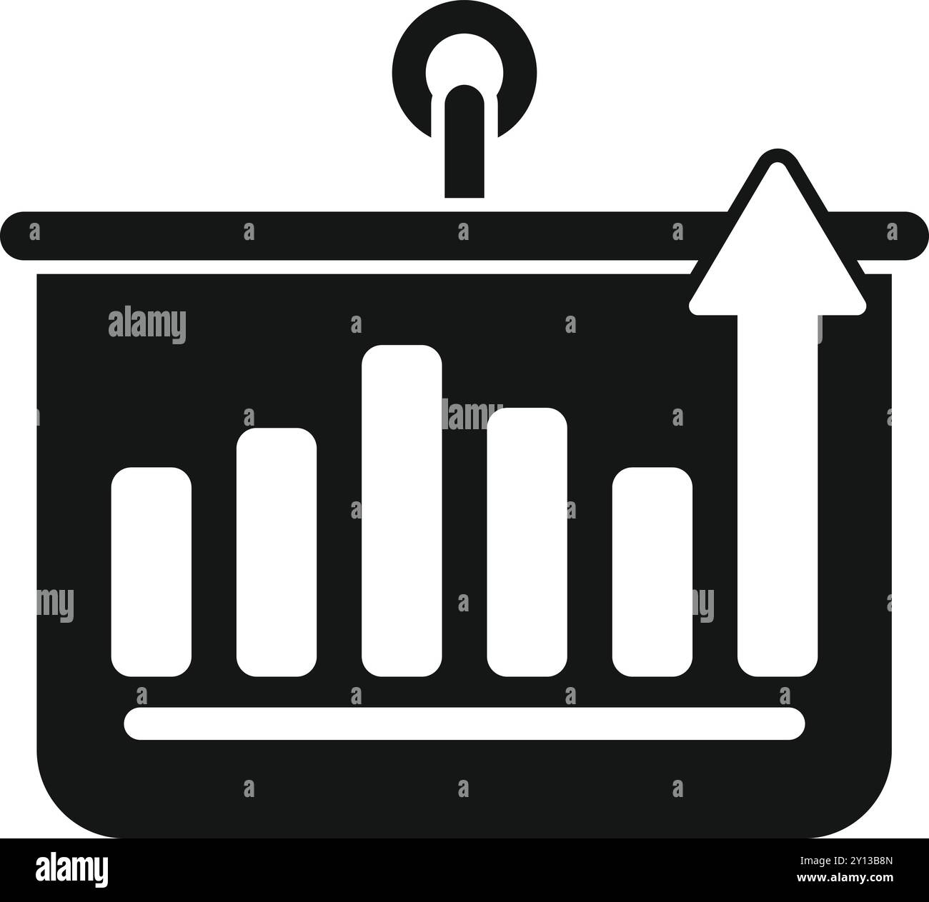 Black and white icon of a growing bar chart in a presentation board ...
