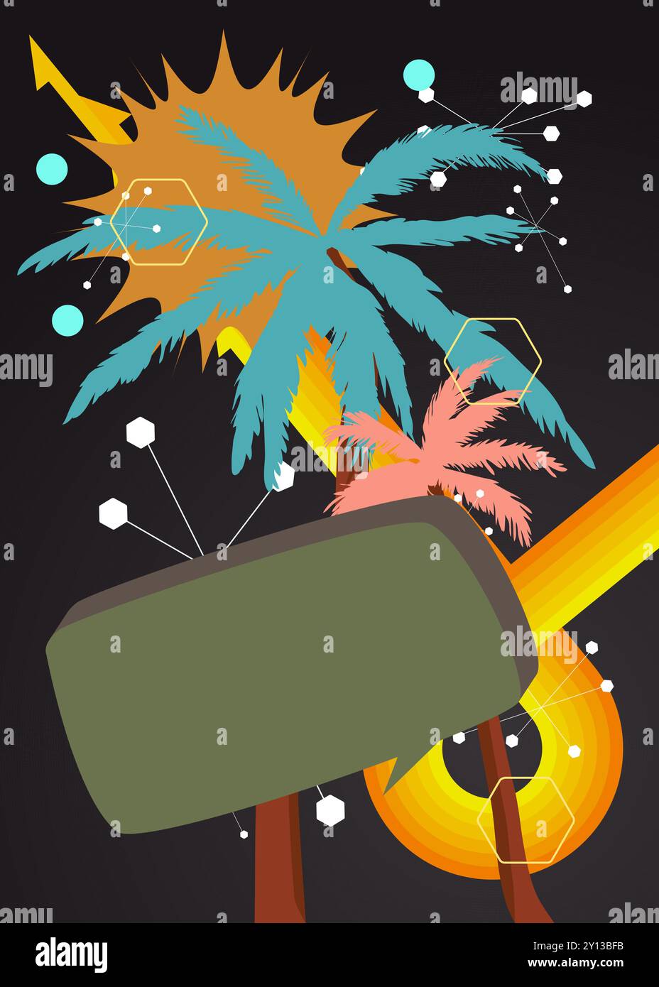 Retro 70s Background with Palm Tree and speech bubble. Groovy Tourist ...