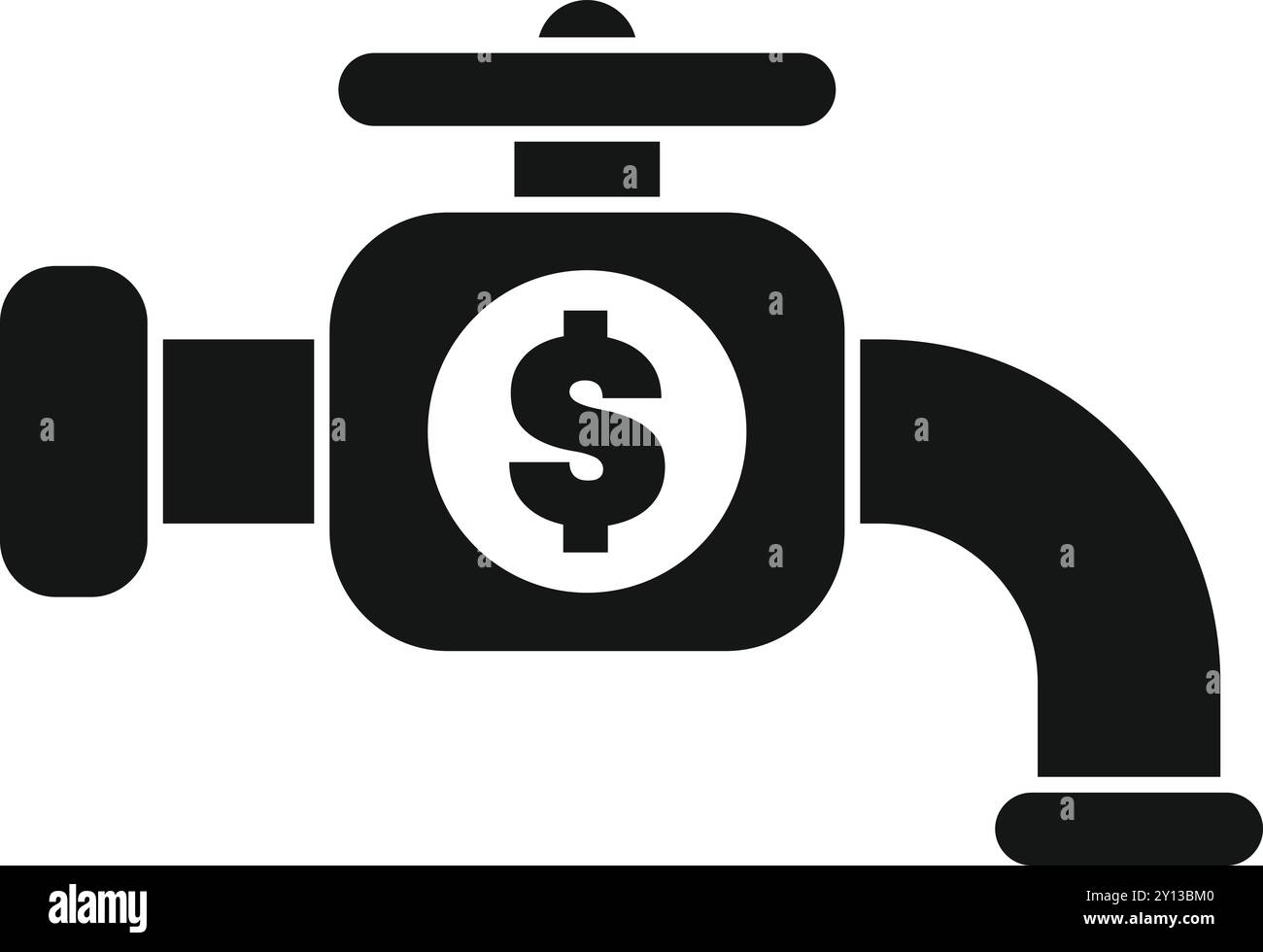 Black and white vector illustration of a tap controlling the flow of ...