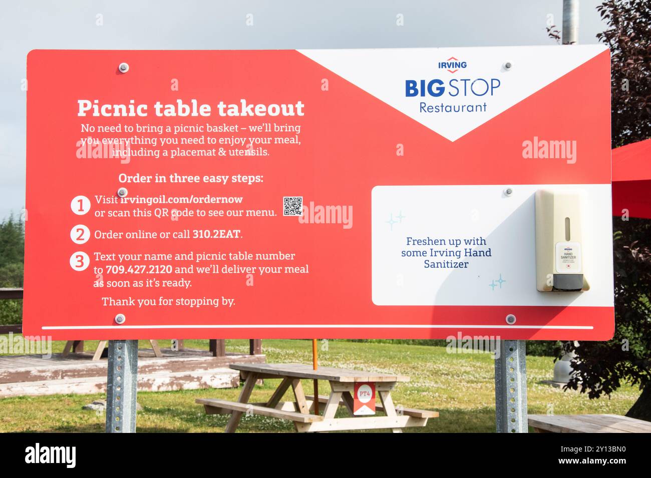Picnic table takeout sign at Irving Oil Big Stop in Goobies ...