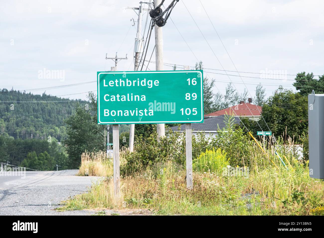 Highway distance sign to Lethbridge, Catalina and Bonavista on NL 230A ...