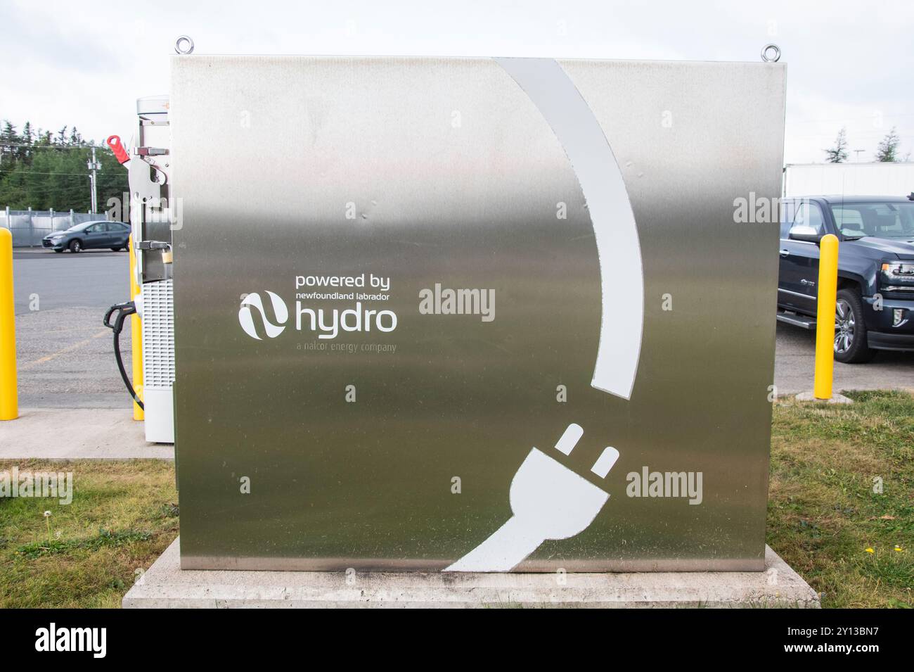 EV charging powered by hydro sign at Irving Oil Big Stop in Goobies ...