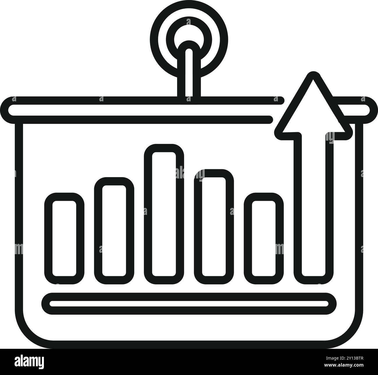 Marketing target growing bar chart with rising arrow icon is ...