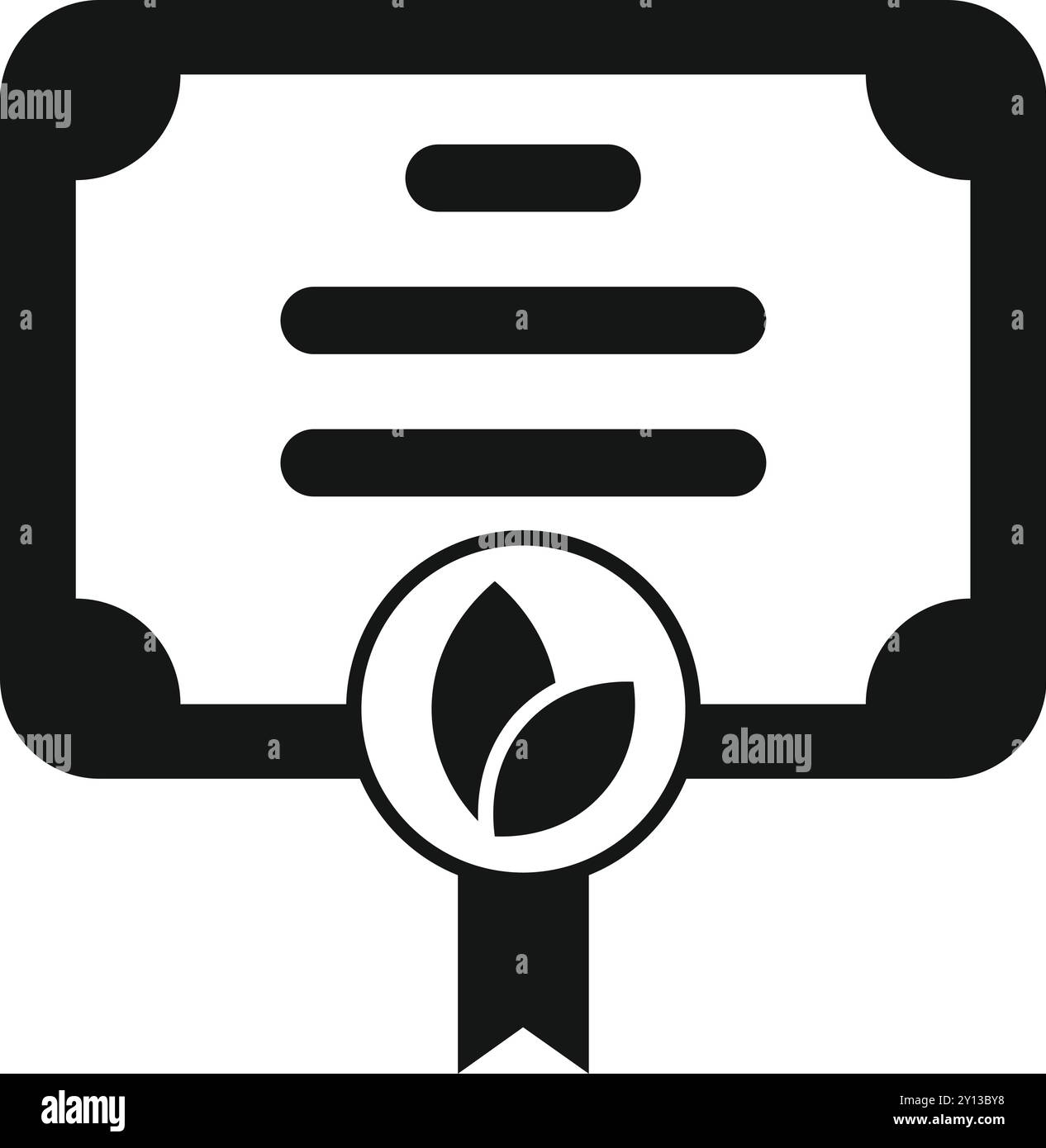 Black and white icon of an eco certification symbol with leaves on a ...