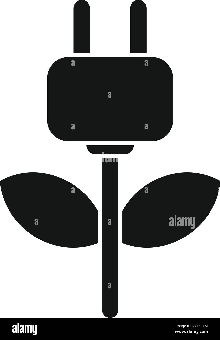 Simple icon of a plug growing with leaves, symbolizing green energy ...