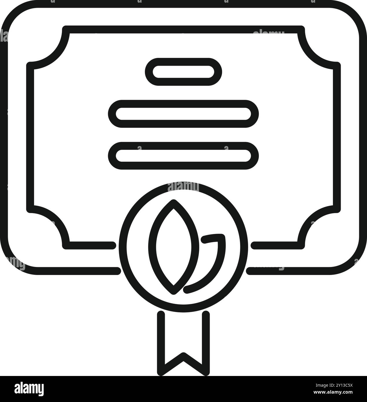 Eco certificate award with ribbon and leaf symbol icon outline vector ...