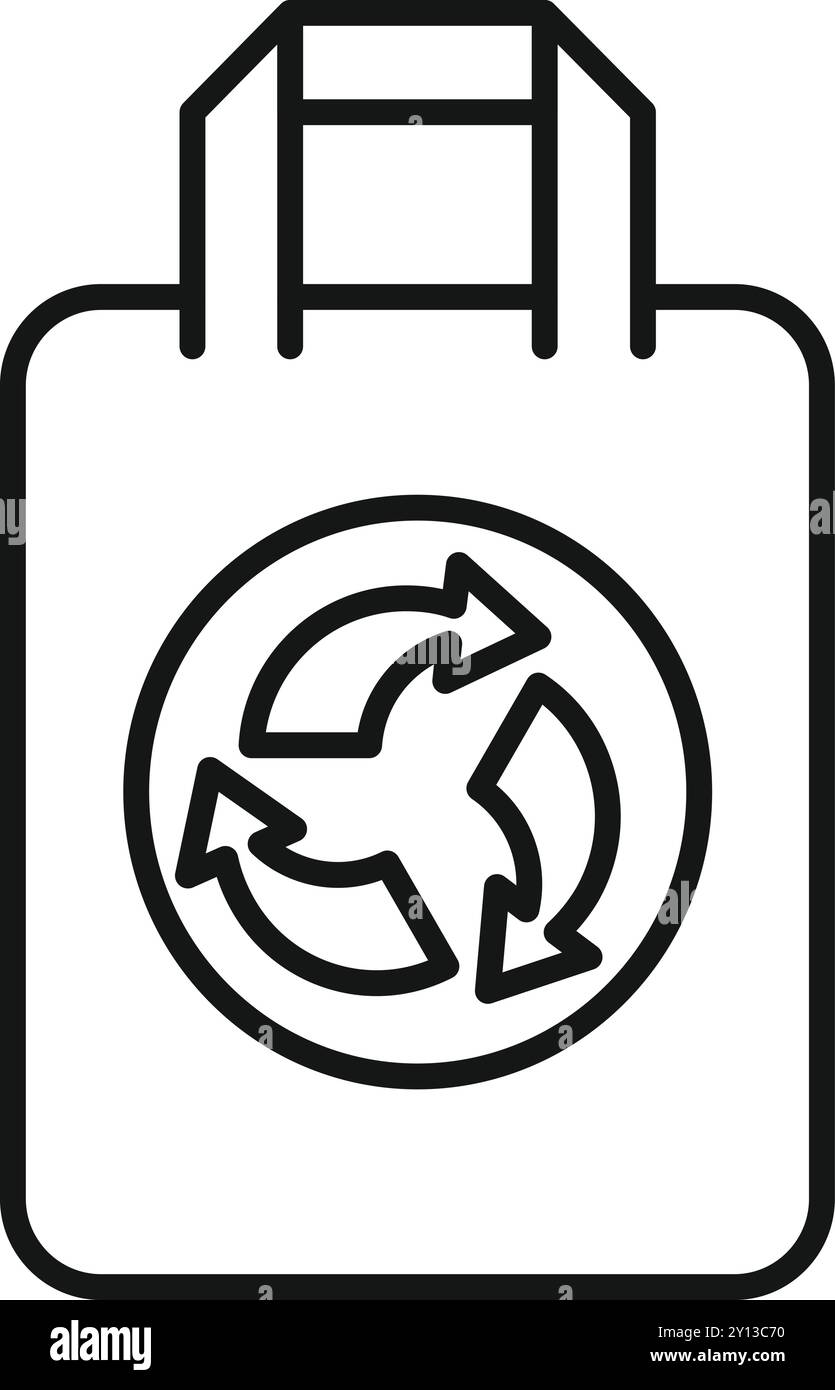 Line drawing of a shopping bag featuring a recycling symbol ...