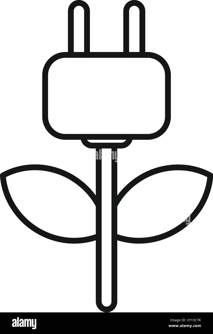 Minimalist line art icon of an electric plug growing from a plant stem ...