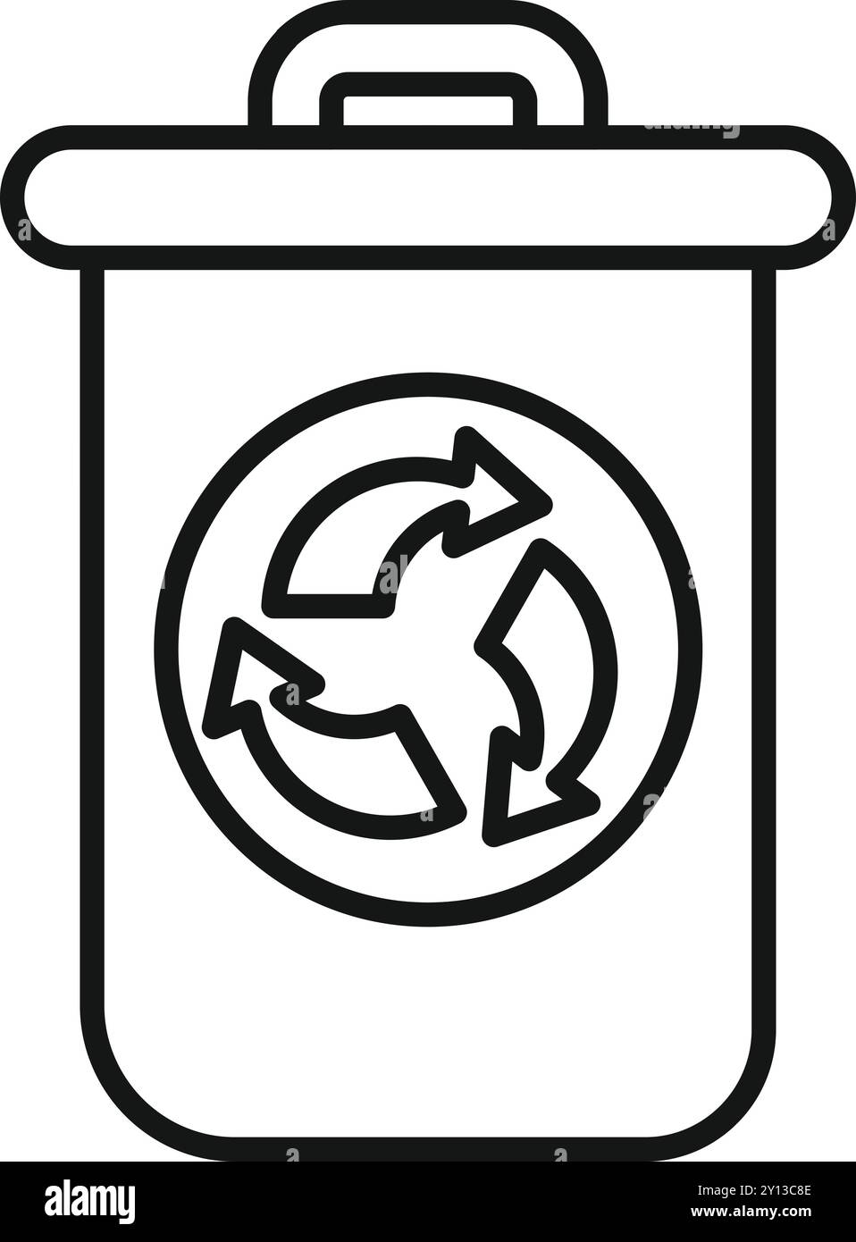 Simple line art illustration of a recycling bin with a prominent ...