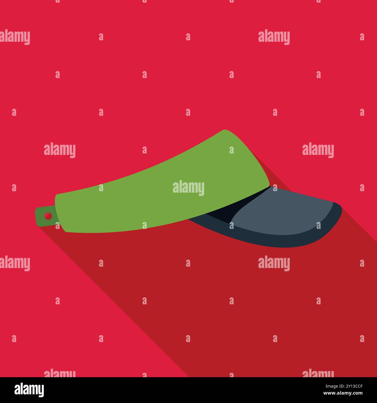 Green golf visor cap with adjustable snap closure lying on red ...