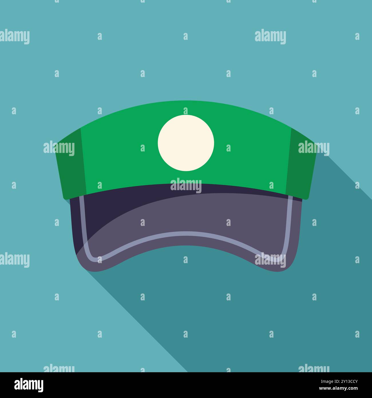 Green train conductor hat casting a long shadow on a teal background ...