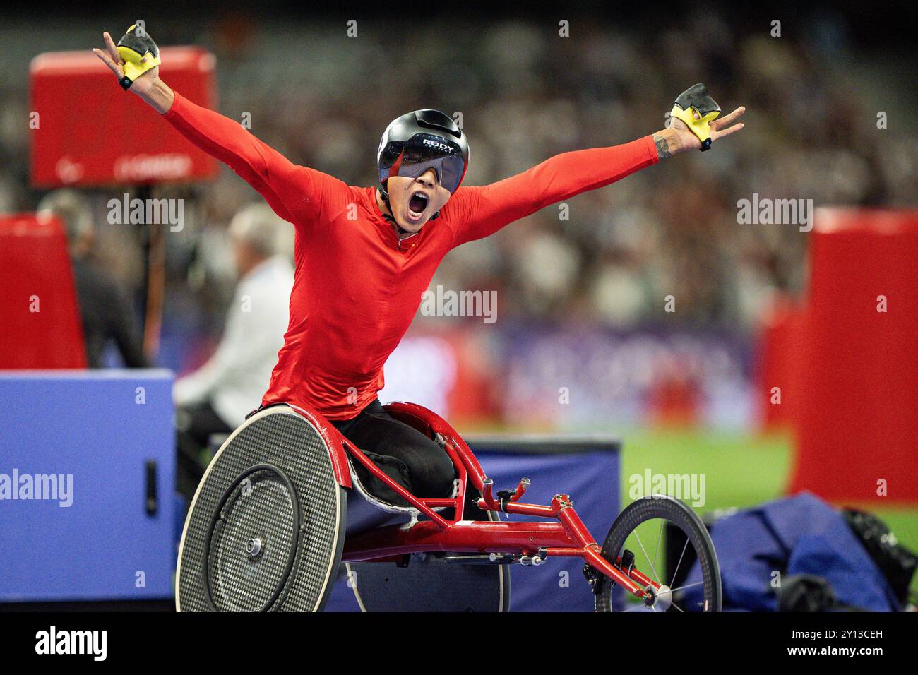 Hua Jin of Team China wins gold during the Para Athletics Men's 1500m ...