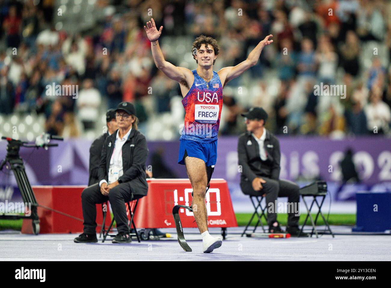 Ezra Frech of Team USA wins gold in the Men’s High Jump T63 and sets a ...