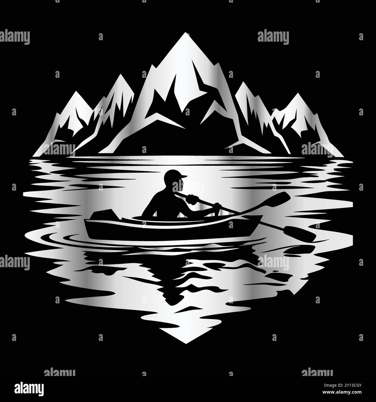 Adventure kayaking logo design. kayak on the lake, mountains silhouette ...
