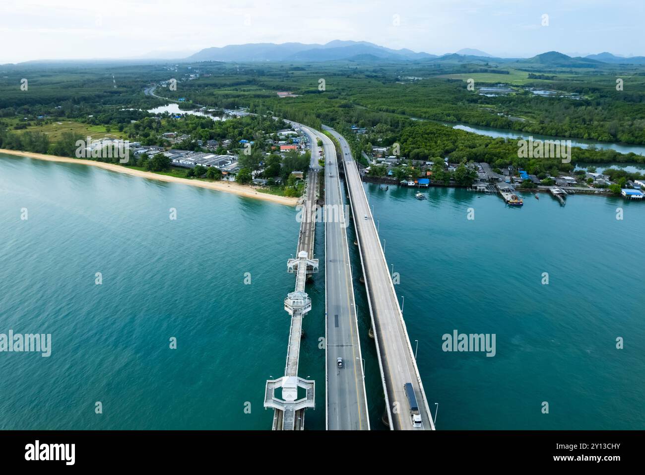 Aerial view of Sarasin bridge road transportation background concept ...