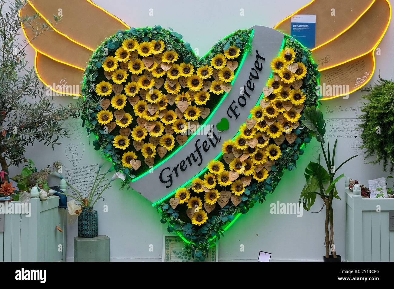 A view of the Grenfell Tower and Memorial Wall on the day the inquiry ...