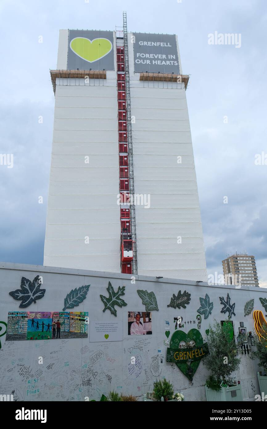 A view of the Grenfell Tower and Memorial Wall on the day the inquiry ...