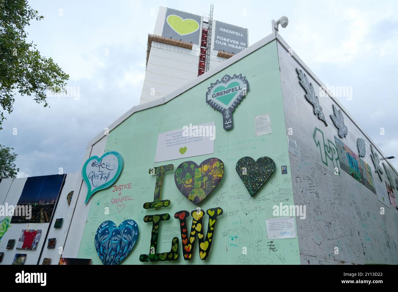 A view of the Grenfell Tower and Memorial Wall on the day the inquiry ...
