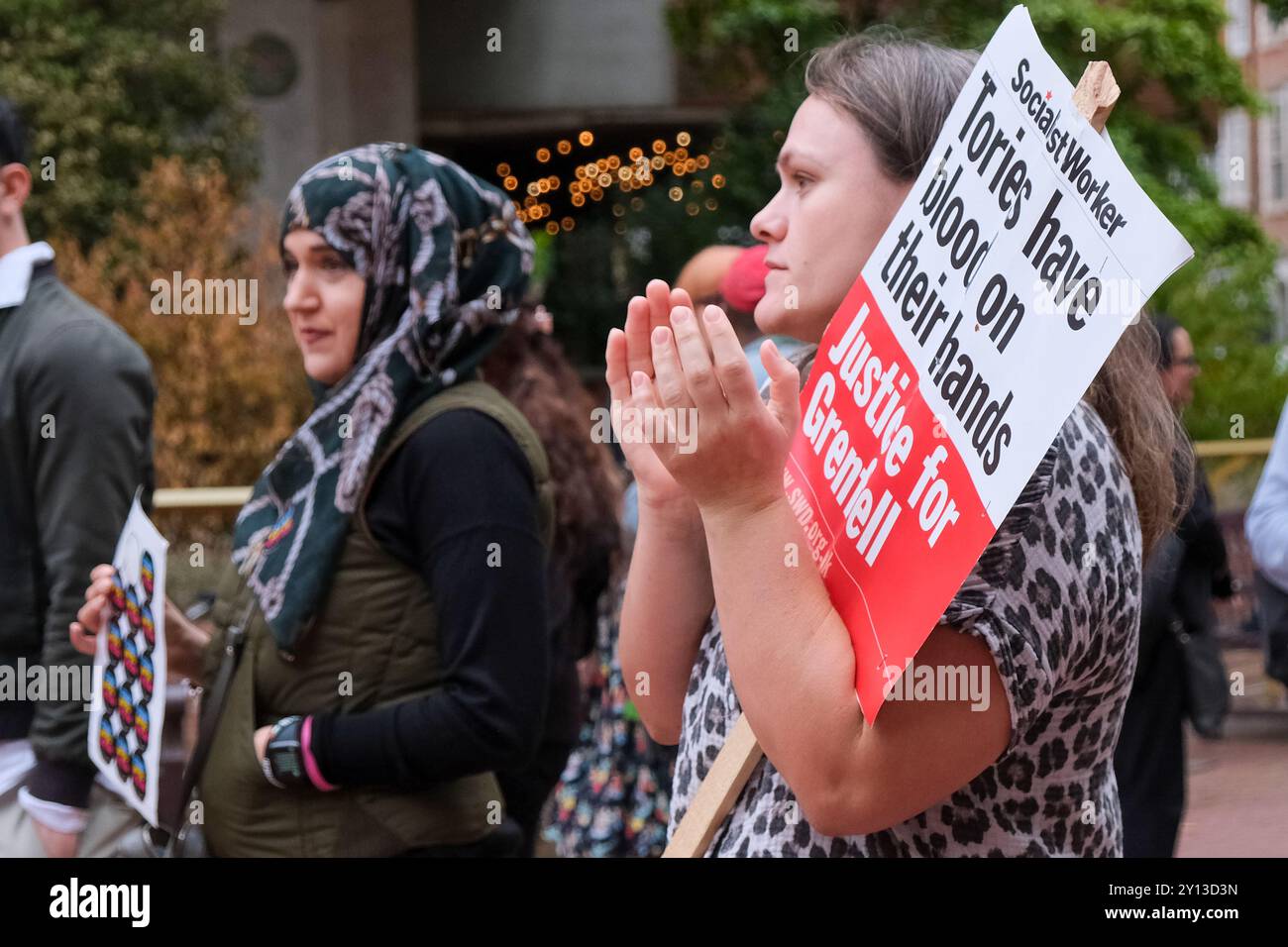 A protest calling for justice for the Grenfell fire victims is held at ...