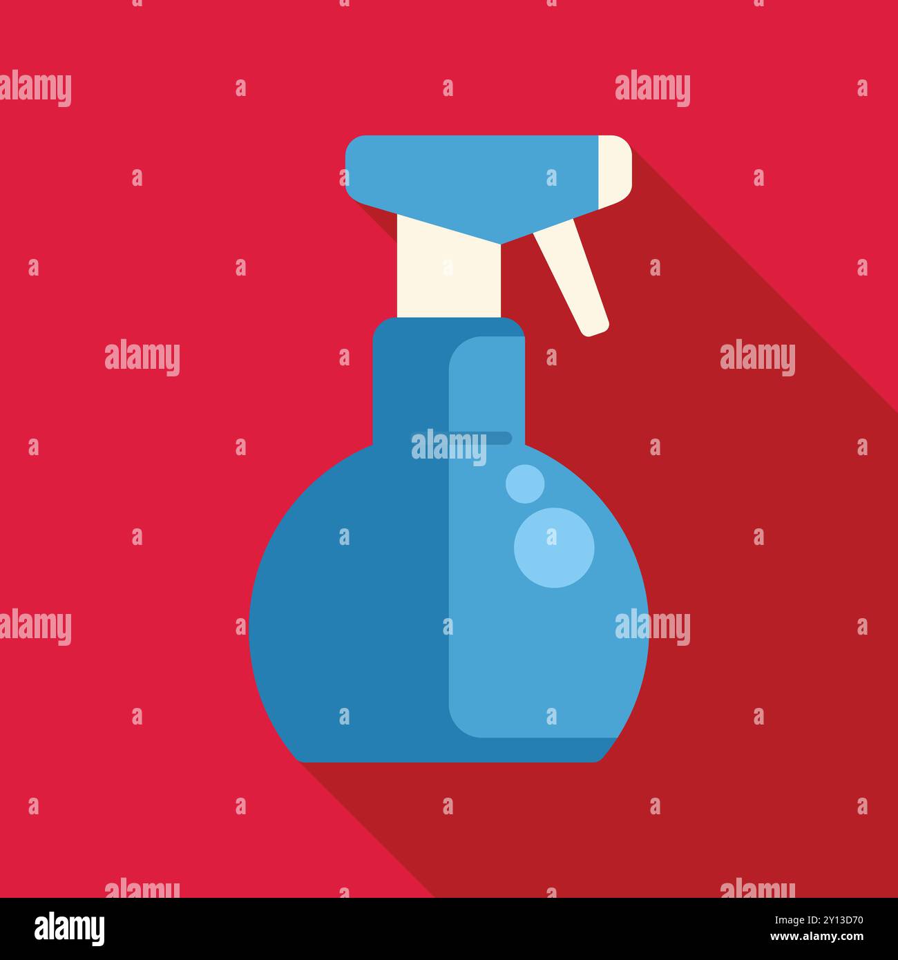 Blue spray bottle casting a shadow on a red background, suggesting ...