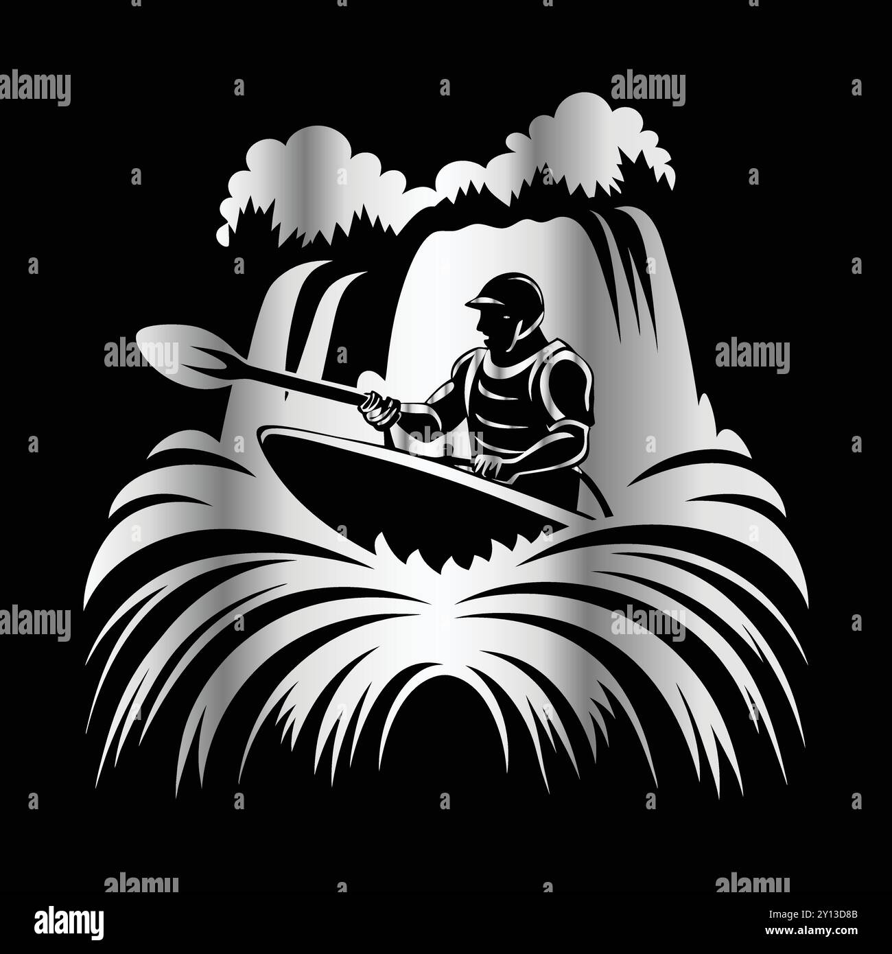 Adventure kayaking logo design. kayak on the lake, mountains silhouette ...