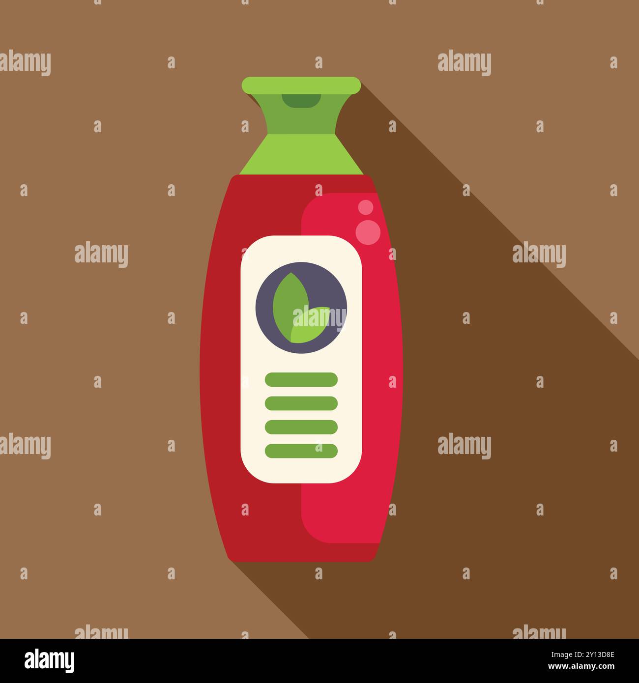 Red plastic bottle with green leaves logo containing shampoo ...