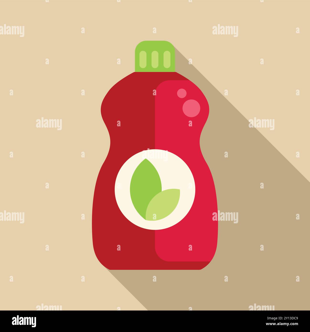 Red plastic bottle with green leaves symbolising an eco friendly ...
