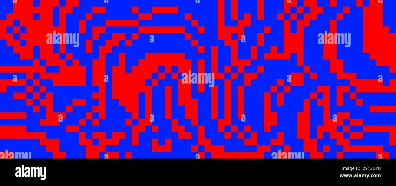 Pixelated curved wavy texture. Red and blue dithered bent lines ...