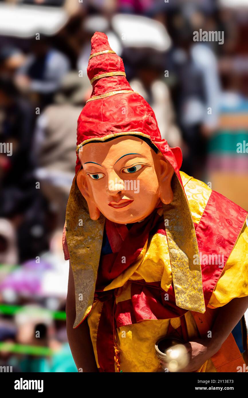 Close up of a colorful mask worn by Buddhist monks during Hemis ...