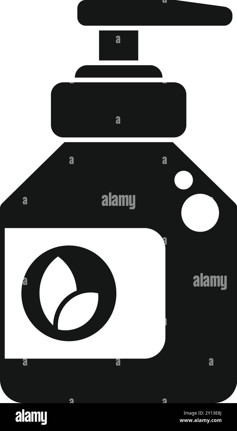Simple icon of a liquid soap dispenser with a leaf on the label ...