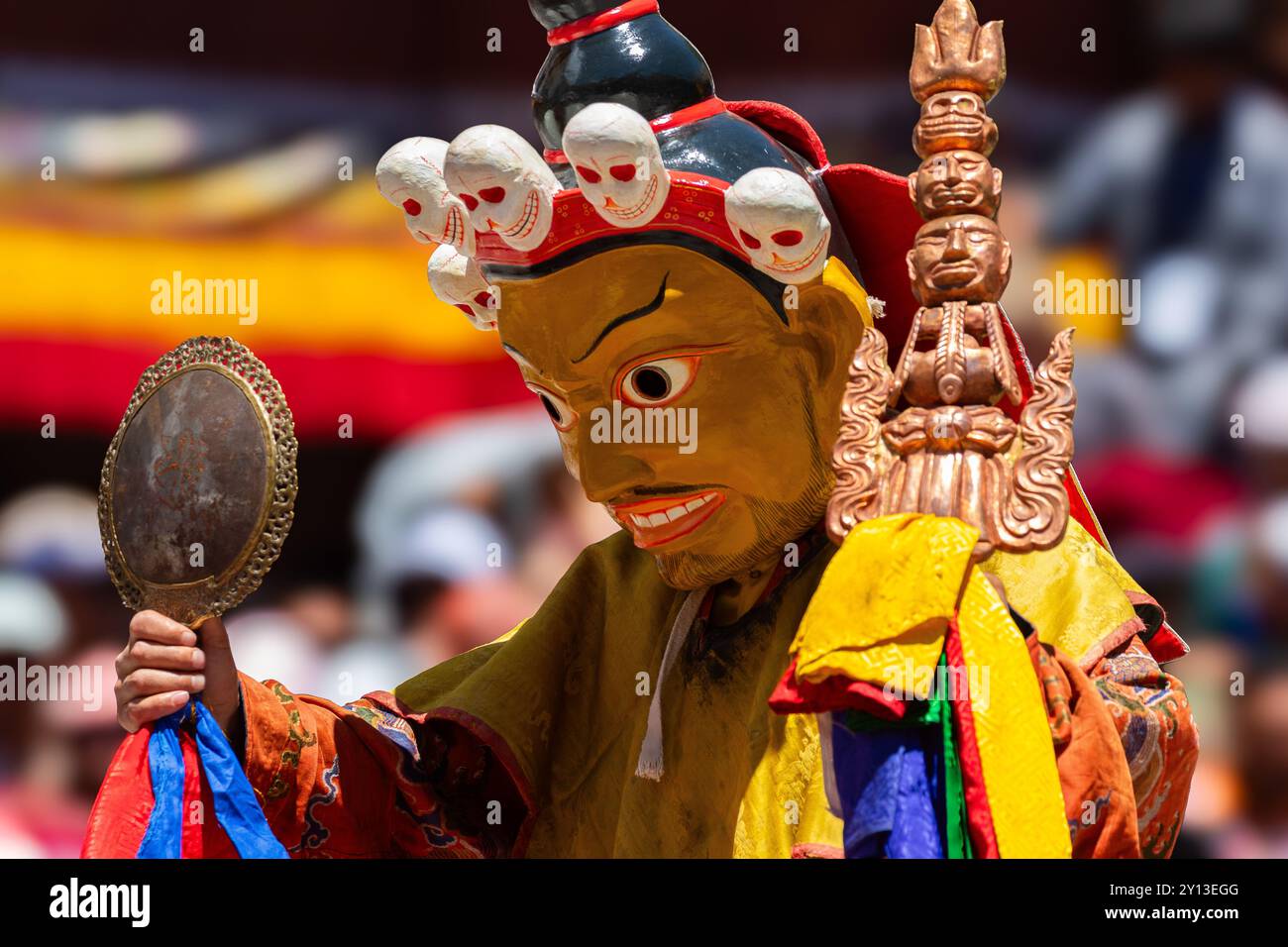 Close up of a colorful mask worn by Buddhist monks during Hemis ...